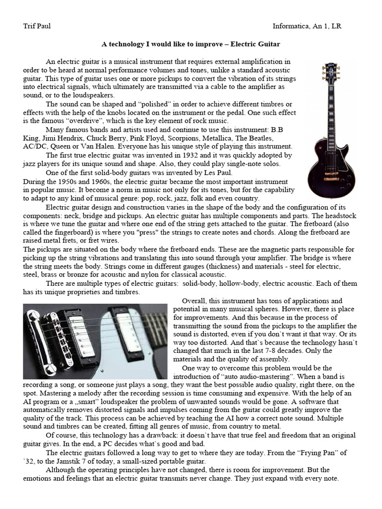 English-Essay-Electric-Guitar | PDF | Guitars | String Instruments