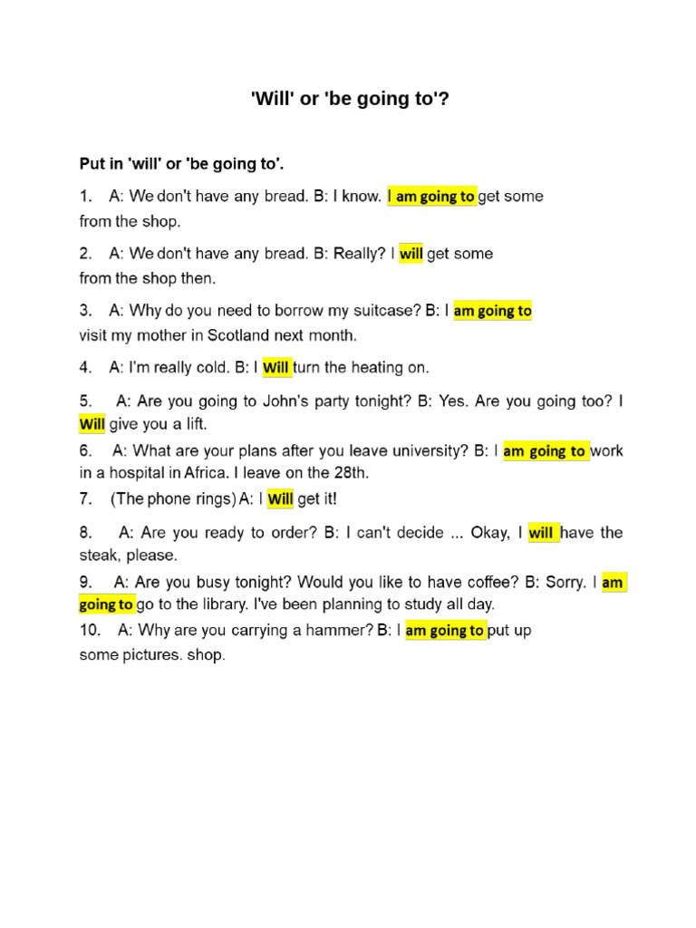 Will Vs Going To | PDF
