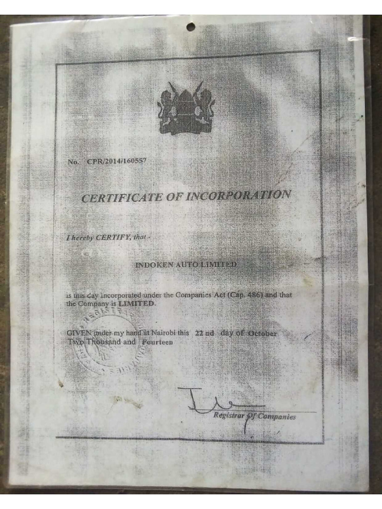 Certificate of Incorporation | PDF