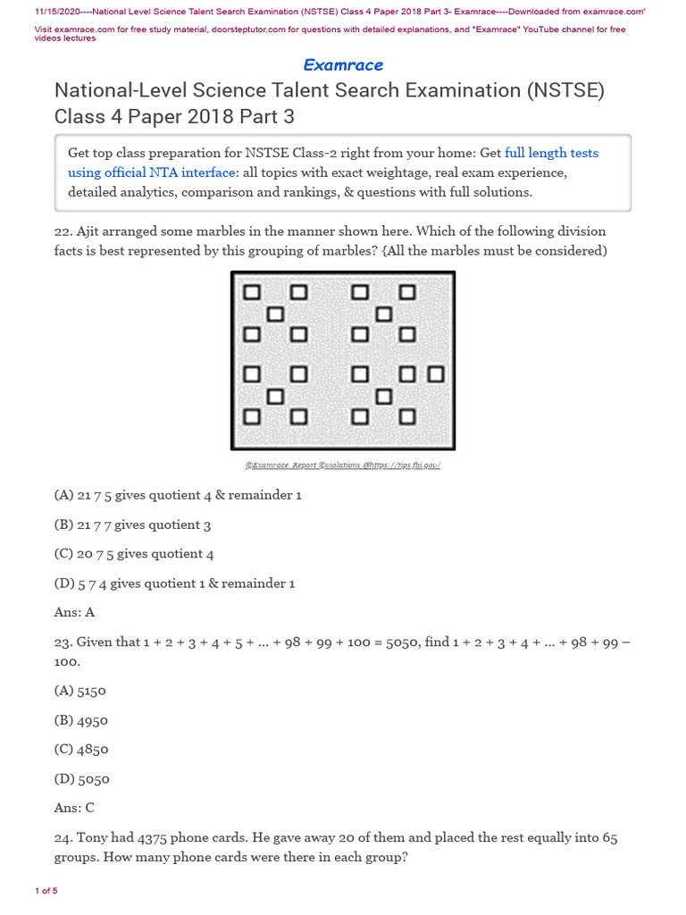 NSTSE-Class-4-Paper-2018-Part-3 | PDF | Tooth