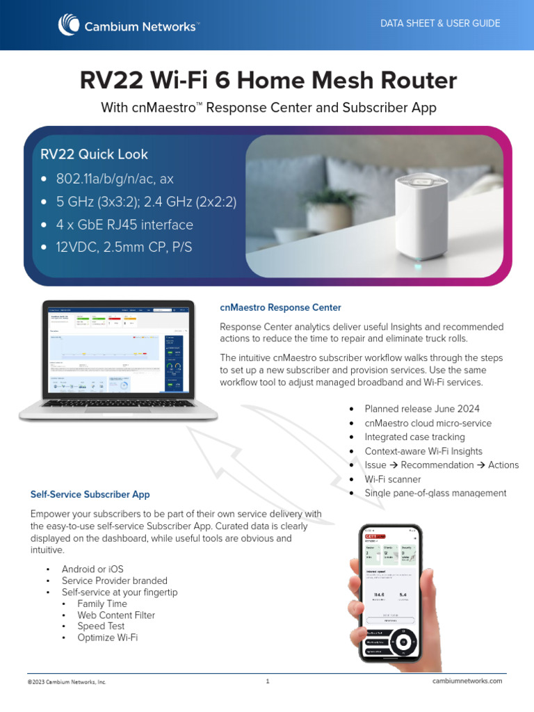 Cambium Networks Data Sheet RV22 WiFi6 Home Mesh Router | PDF | Wi Fi ...