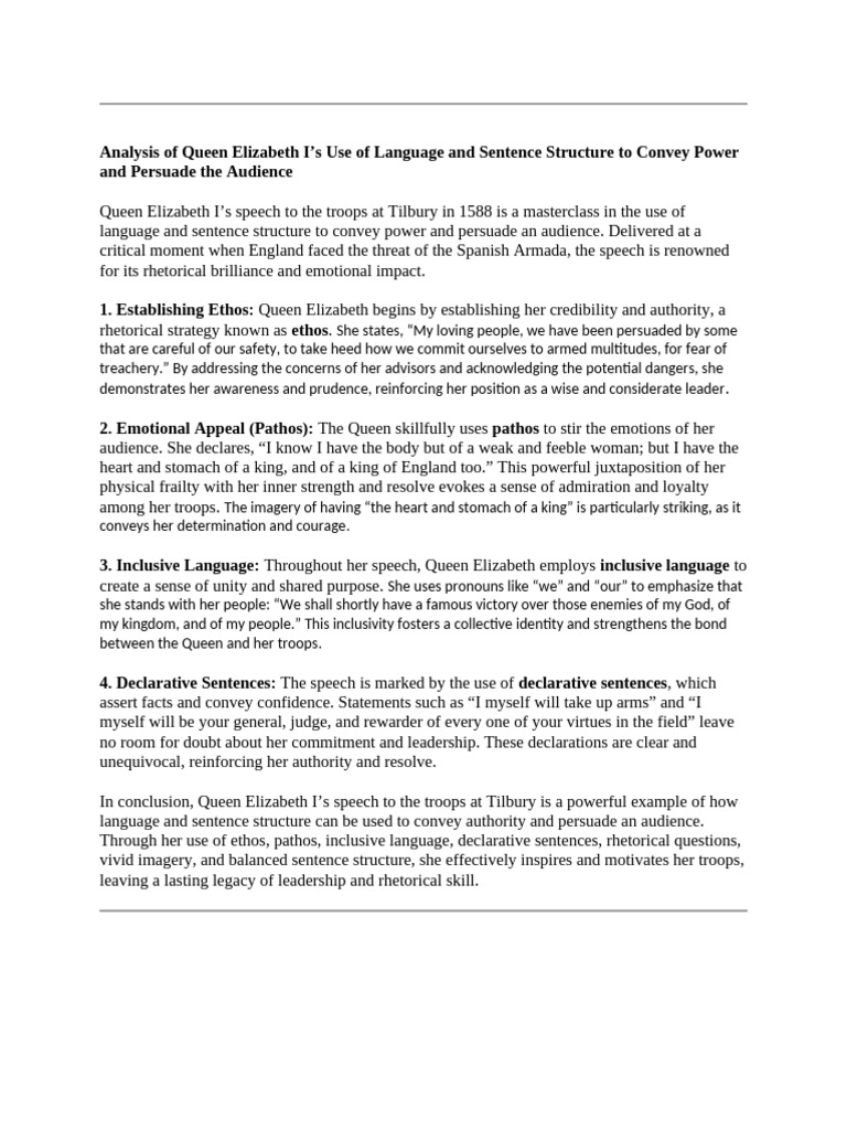 Analysis of Queen Elizabeth I | PDF