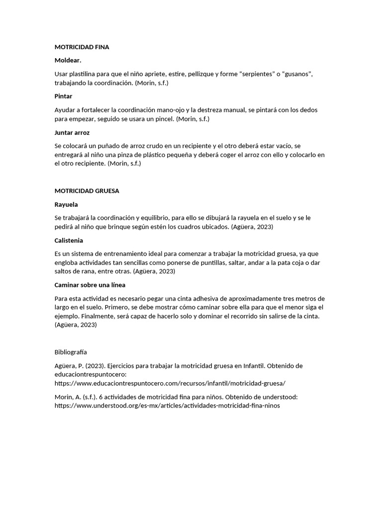 Motricidad Fina y Gruesa | PDF