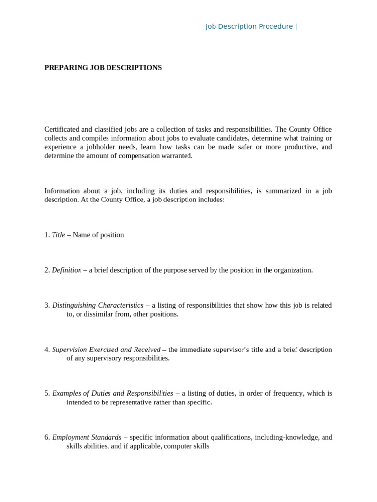 Job Description Preparation Guide | PDF | Human Resources | Supervisor