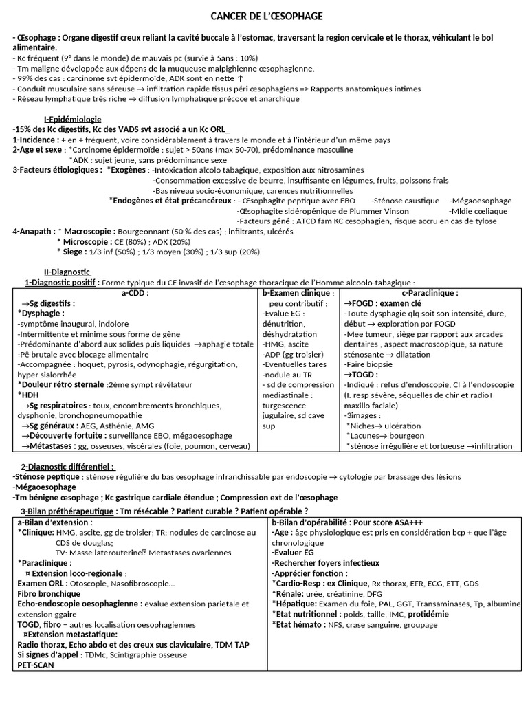 CANCER DE L_OESOPHAGE | PDF | Cancer de l'œsophage | Œsophage