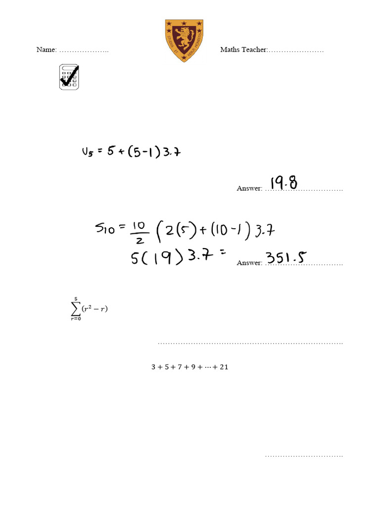 5B Bimester 1 Practice Test | PDF | Summation | Mathematics