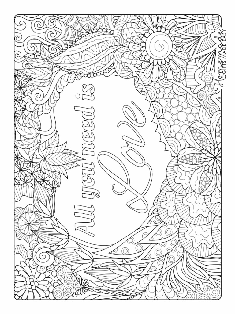Adult Coloring Pages All You Need Is Love Flower Heart Doodle | PDF