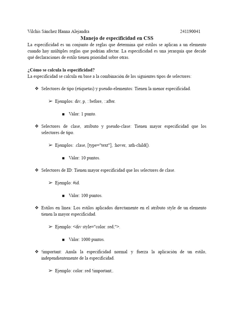 Especificidad Hanna Vilchis | PDF