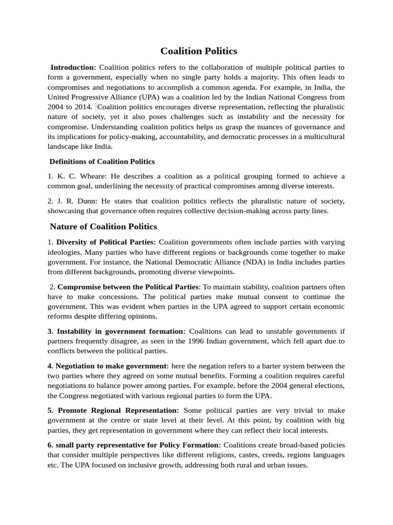 Coalition Politics Notes in English | PDF | Political Parties | Coalition