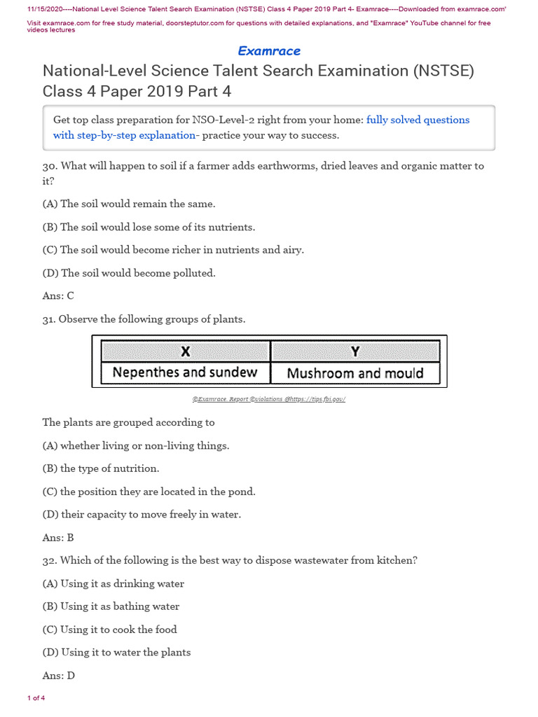 NSTSE-Class-4-Paper-2019-Part-4 | PDF | Soil | Agriculture