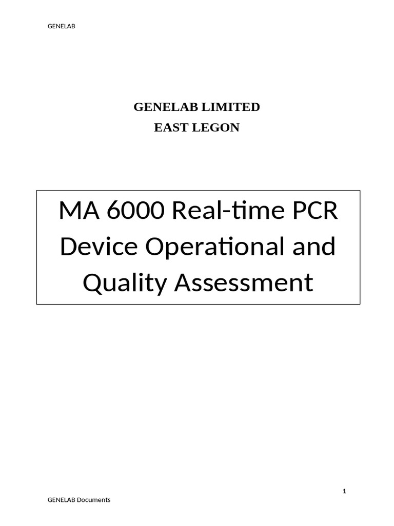 Performance Quality Report - GeneLab - MA6000 | PDF | Polymerase Chain ...
