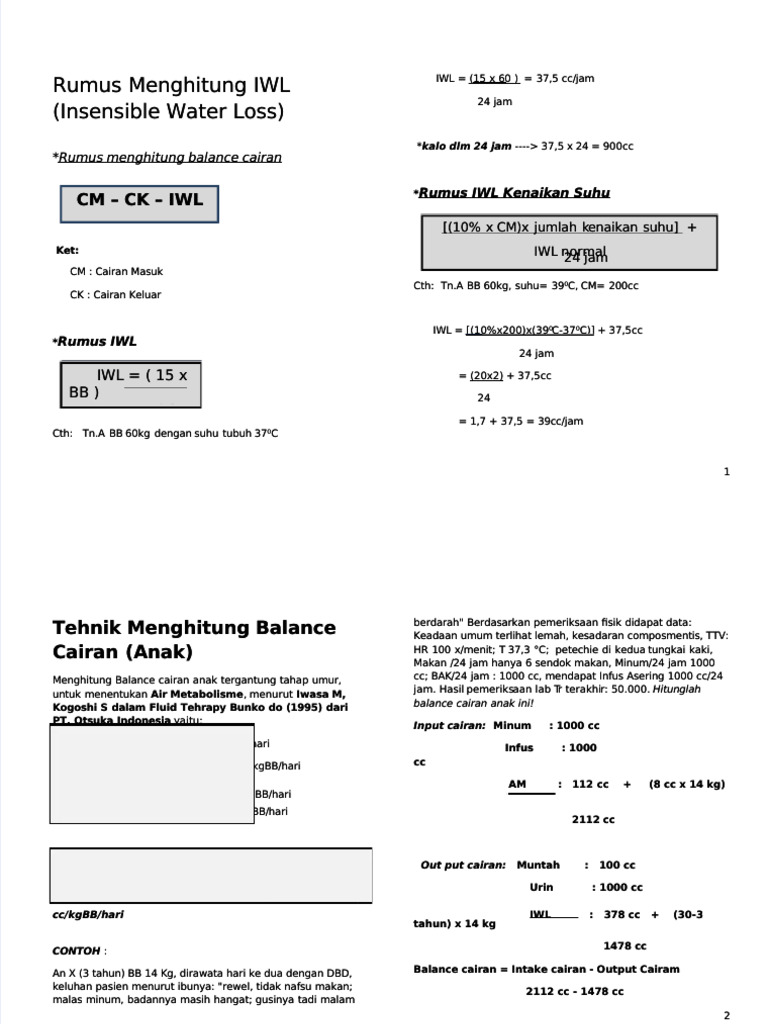 Rumus Menghitung IWL Cairan | PDF