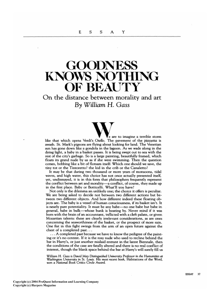Gass Goodness Knows Nothing of Beauty | PDF