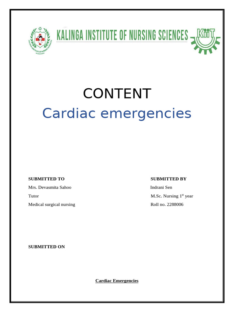 Cardiac Emergencies - Content | PDF | Myocardial Infarction | Heart