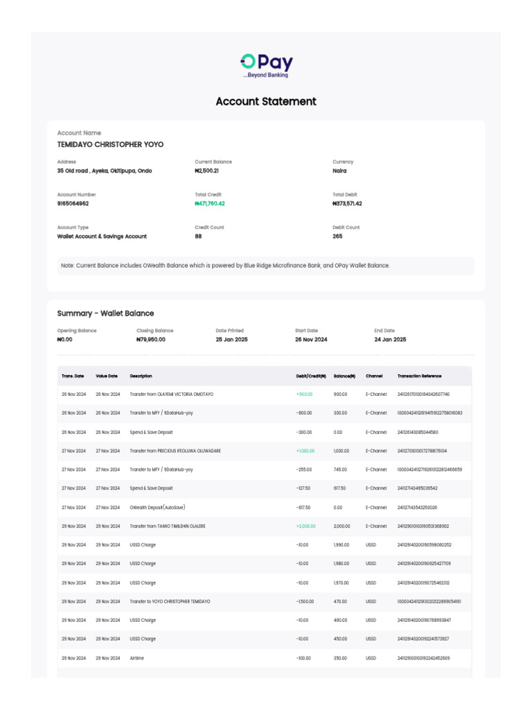 Wallet Account Statement Summary | PDF | Debit Card | International Finance