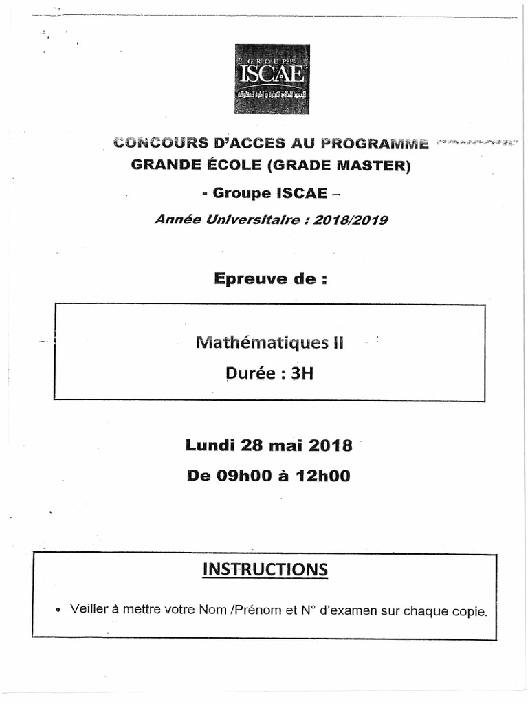 Math 2 Iscae 2018 | PDF