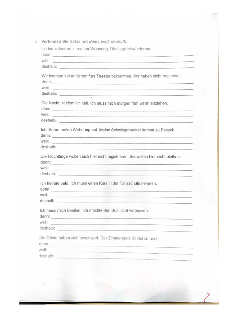 Verbinden Sie Sätze Mit Denn, Weil, Deshalb. | PDF