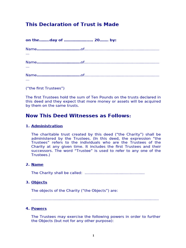 S3 Charity Trust Deed#Uf021#Uf021 | PDF | Trustee | Charitable Organization