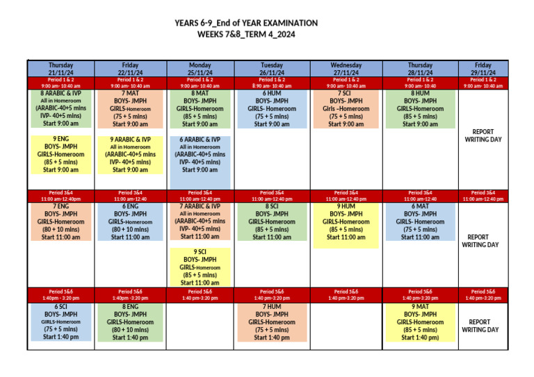 EYA - 2024 - Exam Timetable Junior School | PDF