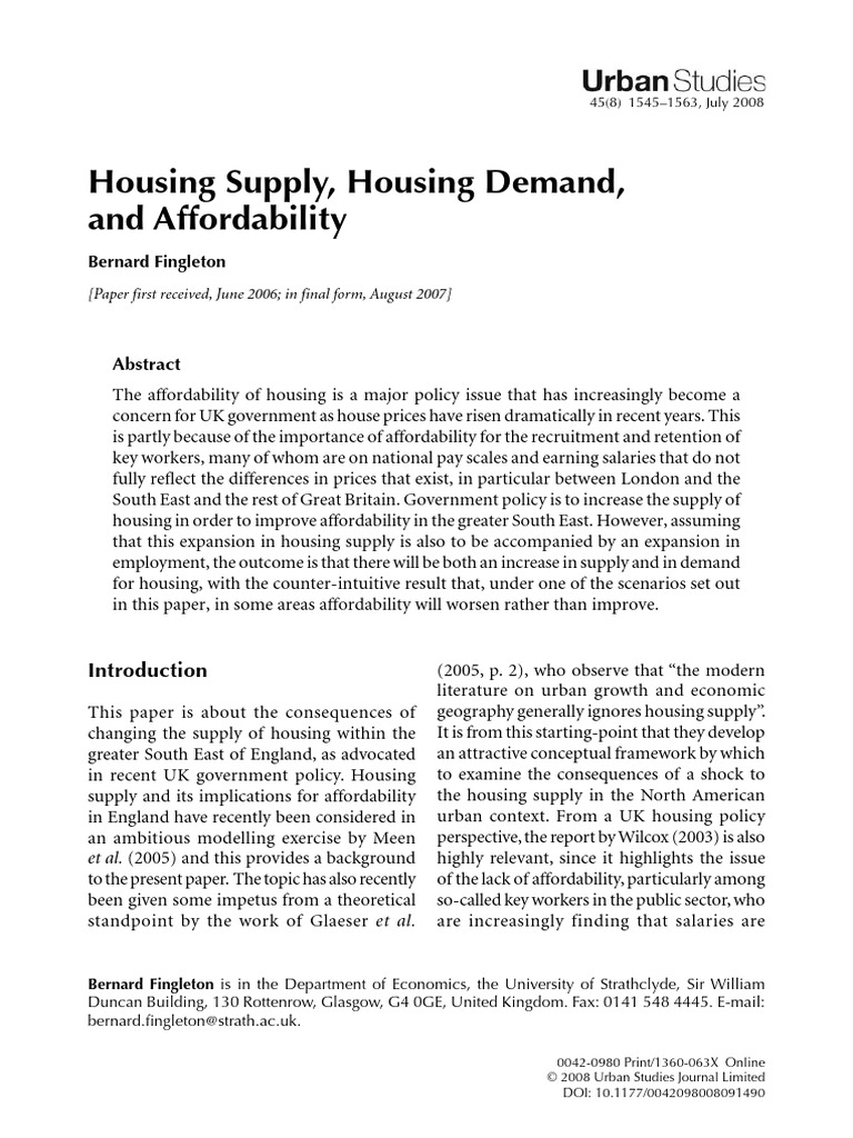 3283 - Meeting 2 - Ref Reading - Housing Supply, Housing Demand, and Affordability | PDF | Real ...