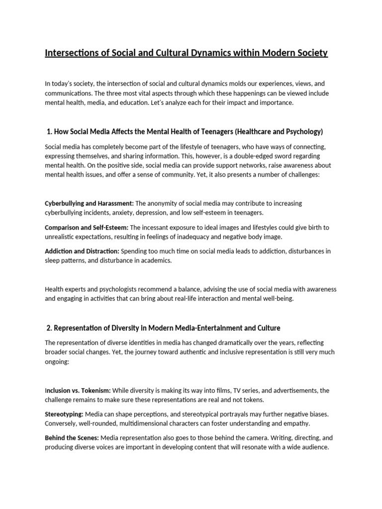 Intersections of Social and Cultural Dynamics Within Modern Society ...