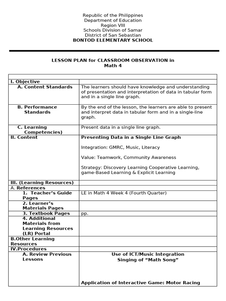 Math 4 Lesson Plan: Data Presentation | PDF | Learning | Education Theory