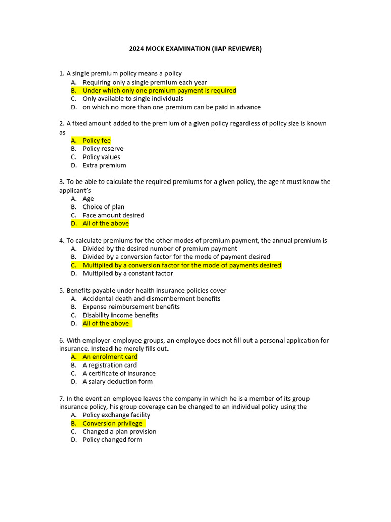 2024-MOCK-REVIEWER-IIAP | PDF | Insurance | Life Insurance