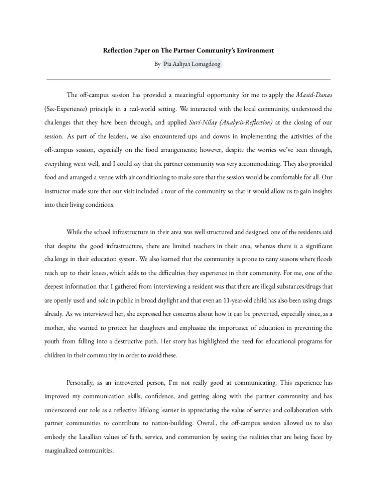 Reflection Paper (LOMAGDONG) | PDF | Behavior Modification | Cognition