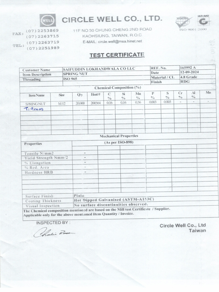 LONG SPRING NUT 4.8 GRADE -M12 HDG PREC-25-00168 | PDF