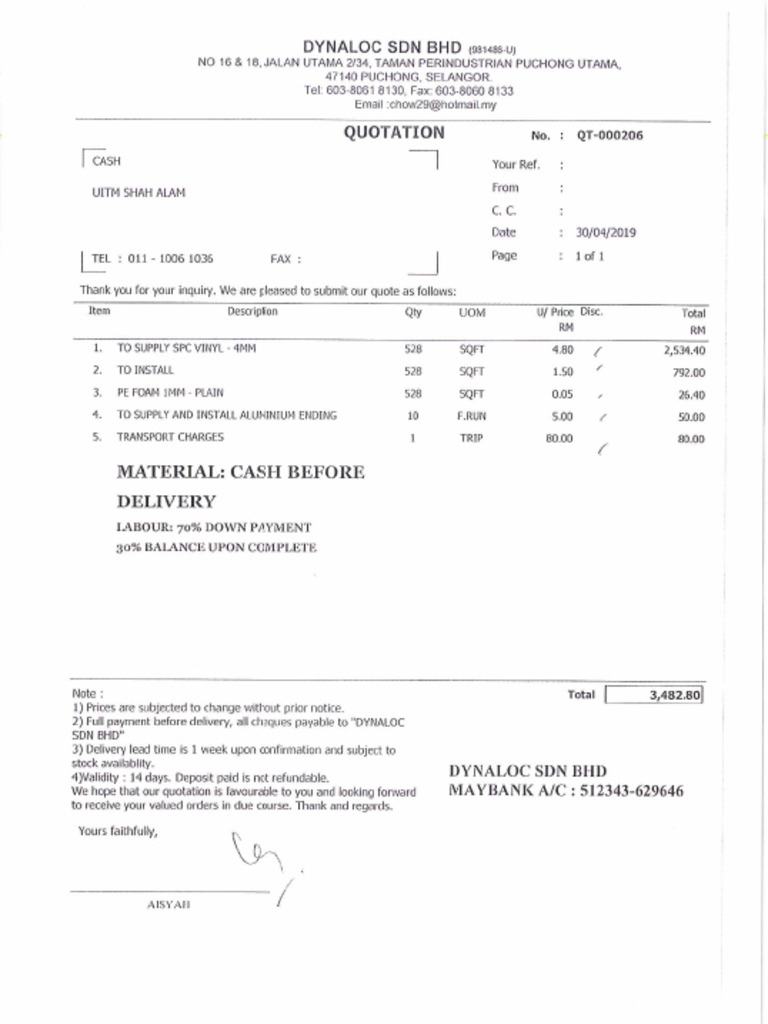 Quotation Vinyl Flooring | PDF