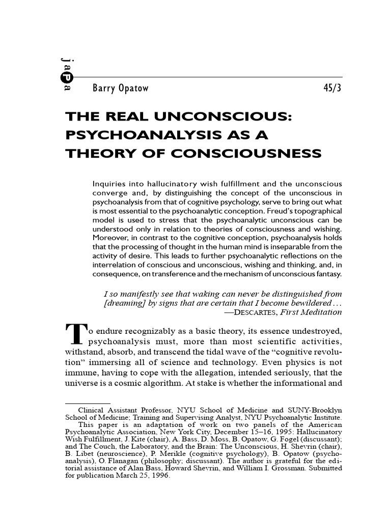 4.the Real Unconscious - Psychoanalysis As A Theory of Consciousness ...
