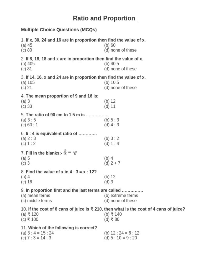 Ratio & Proportion | PDF | Ratio | Length