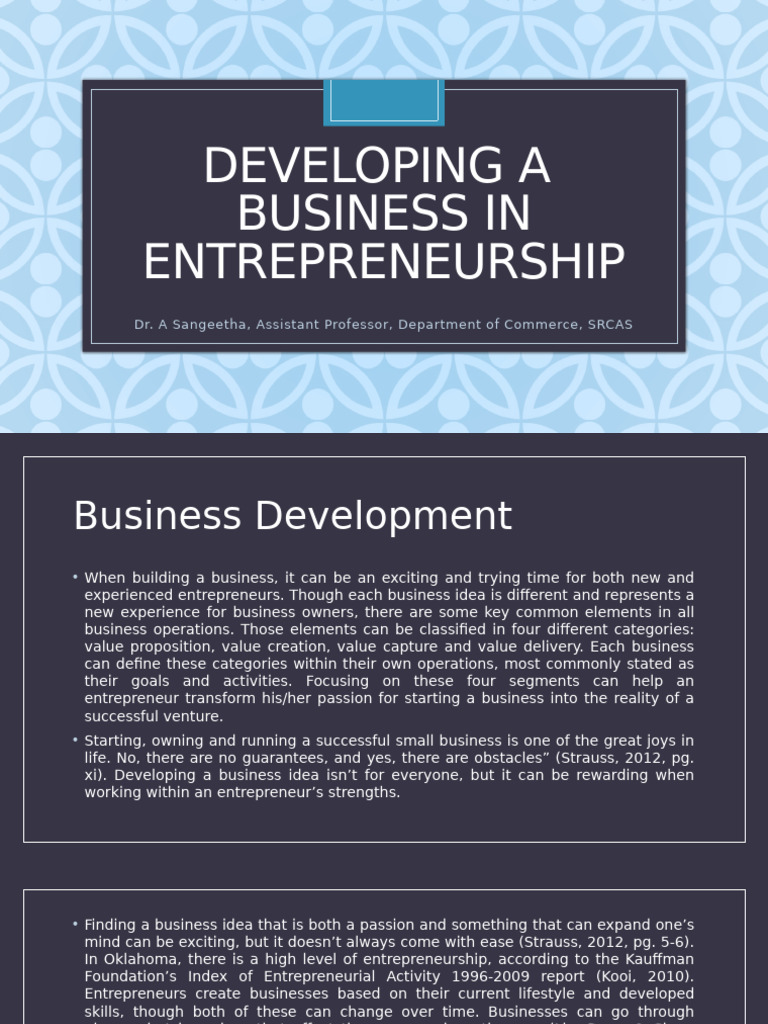 Developing A Business Plan in Entrepreneurship | PDF | Entrepreneurship ...