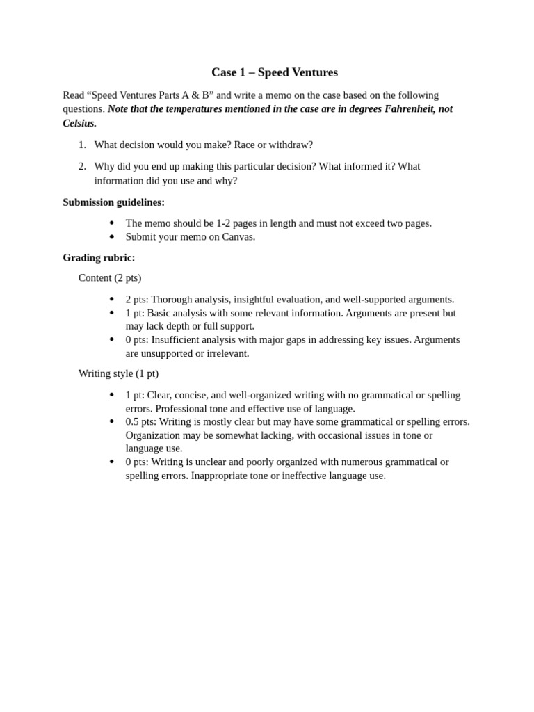 Case 1 - Speed Ventures | PDF