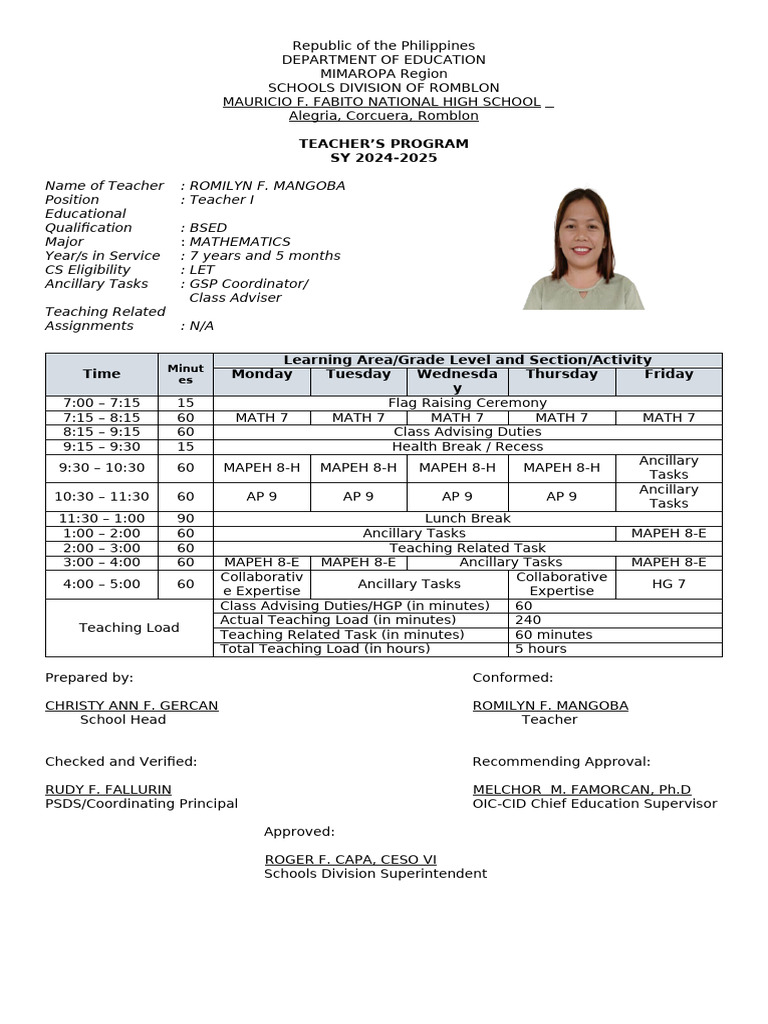 Individual-Class-Program-SY-2024-2025 - Final - B | PDF | Public ...