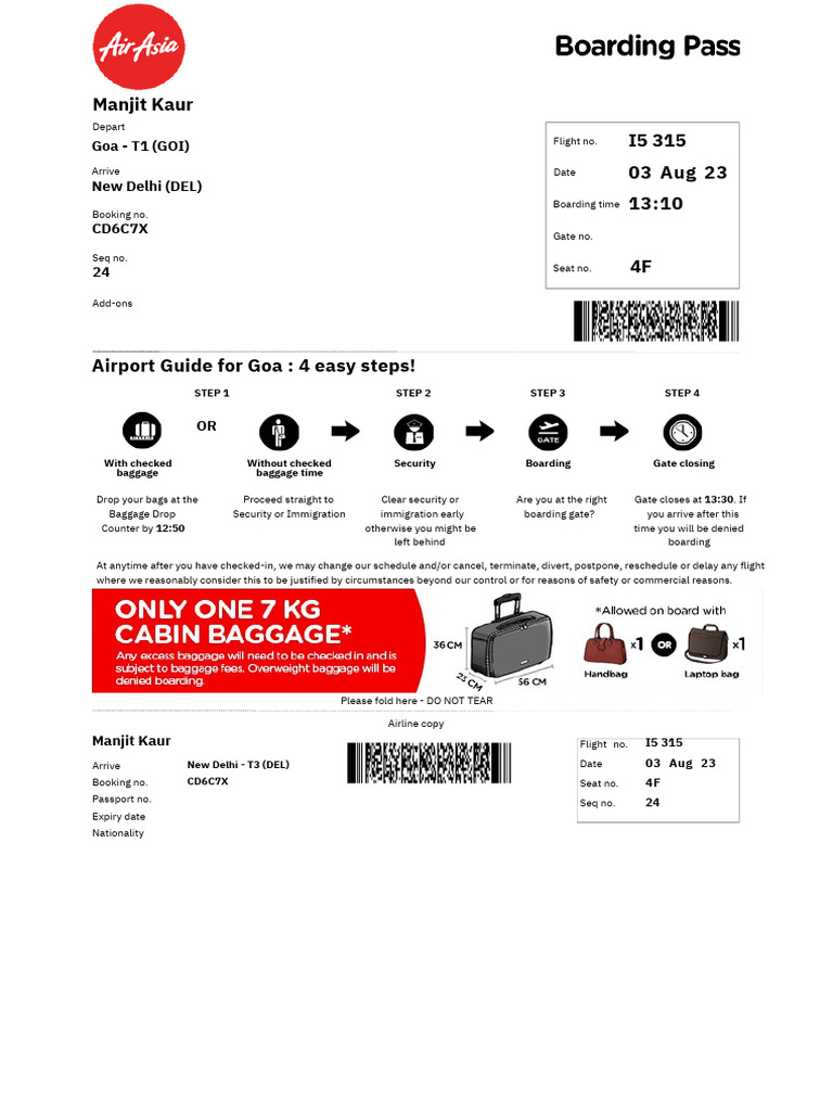 Goa Boarding Pass Instructions | PDF | Aviation | Aviation Safety