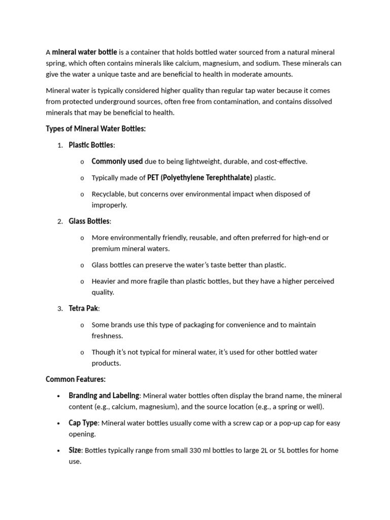 Mineral Water Bottle | PDF | Bottled Water | Water