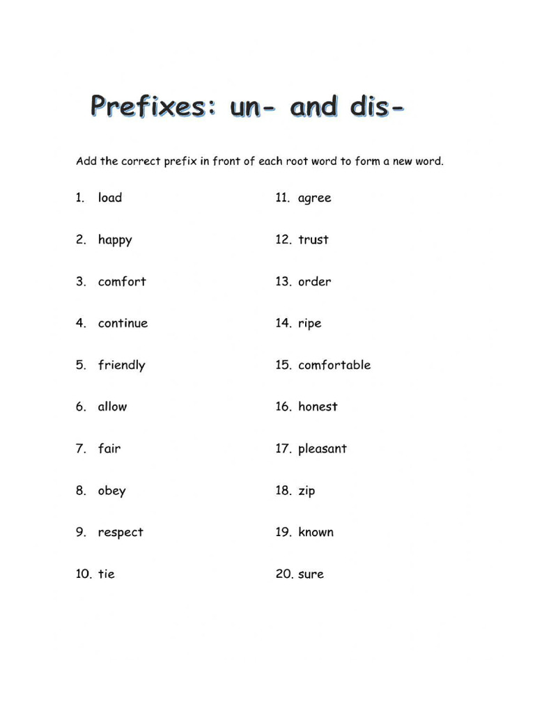 Un and Dis Prefix Worksheet | PDF
