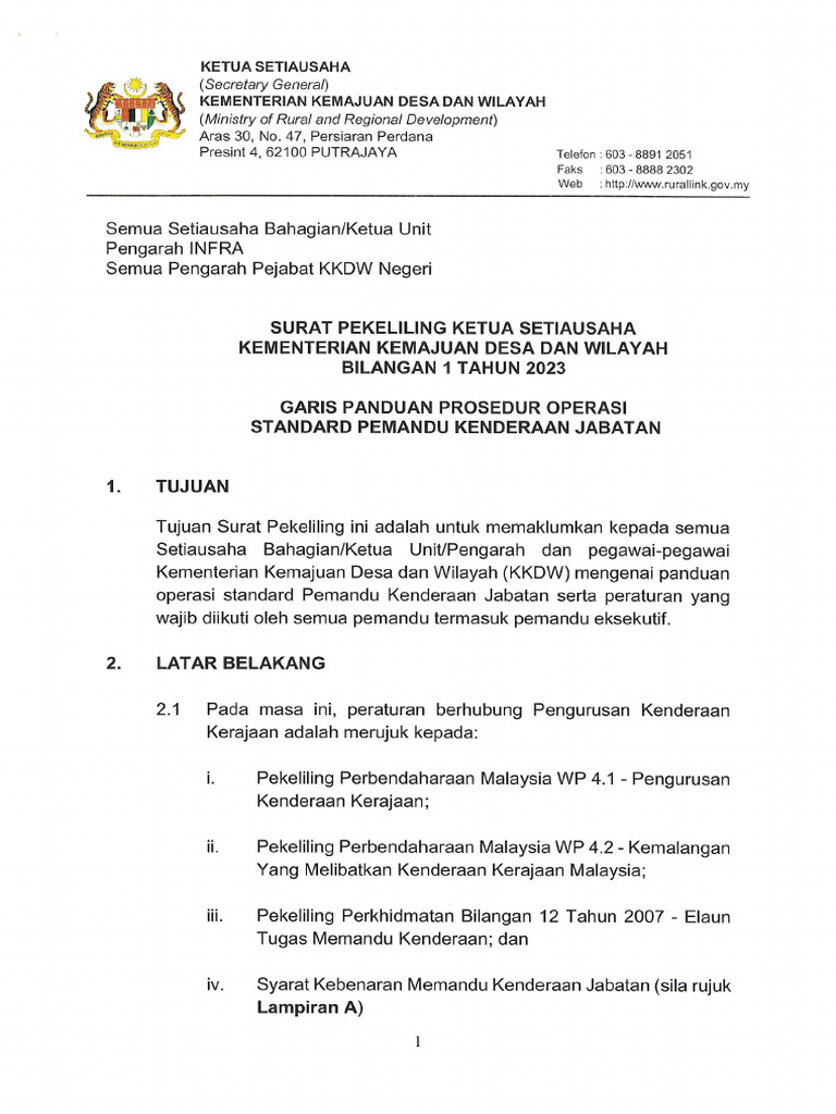 Surat Pekeliling Ketua Setiausaha Kementerian Kemajuan Desa Dan Wilayah ...