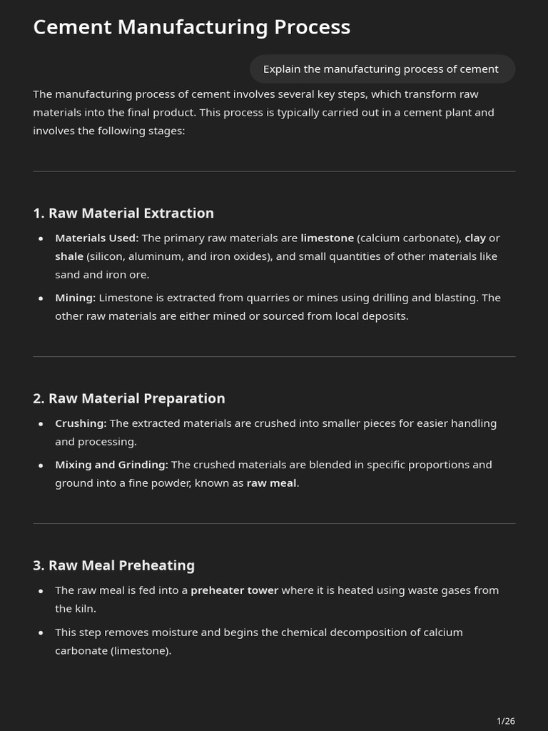 Cement Manufacturing Process Overview | PDF | Concrete | Cement