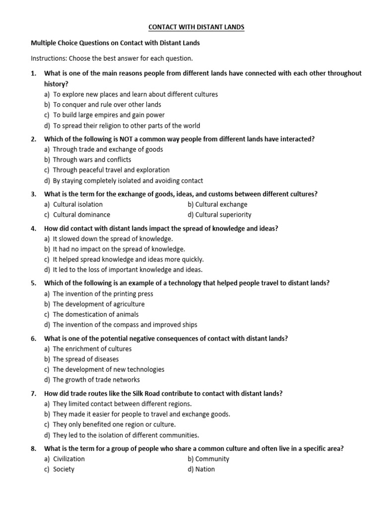 MCQs on Contact with Distant Lands | PDF