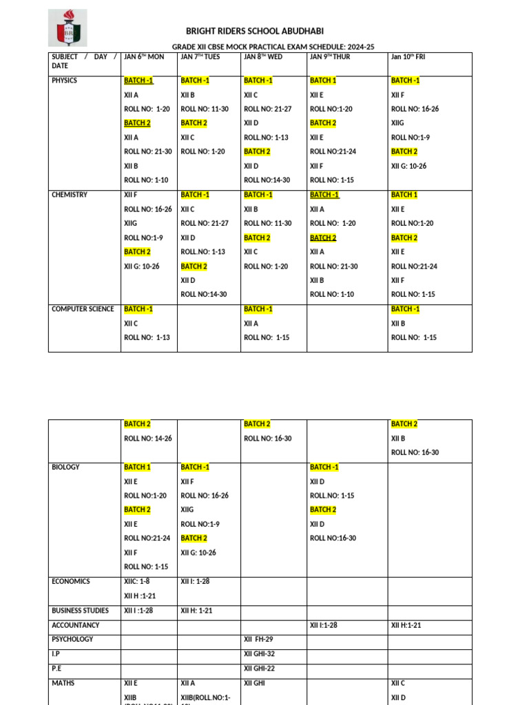Mock Practical Schedule | PDF | Qualifications | Schools