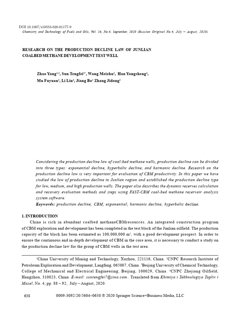 Production Decline Study in China CBM Well | PDF