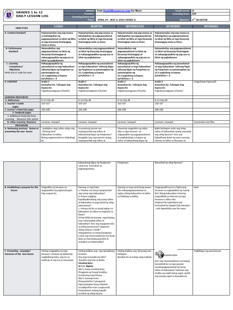DLL_ESP 2_Q4_W5 | PDF