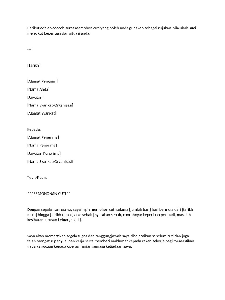 Surat Mohon Cuti | PDF