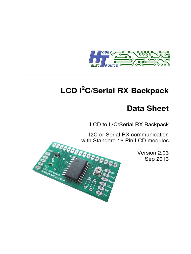 Datasheet I2C Backpack LCD | PDF | Arduino | Liquid Crystal Display