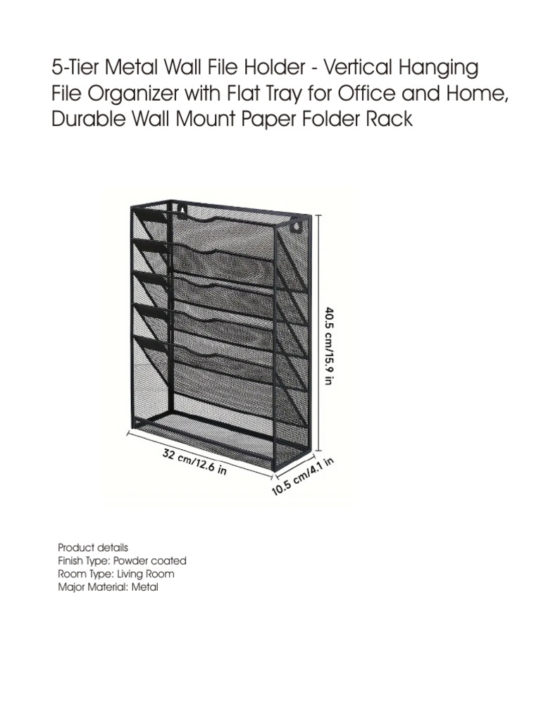 5-Tier Metal Wall File Holder - Vertical Hanging File Organizer With ...