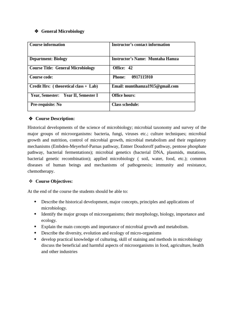 Course Outlines For General Microbiology NRM | PDF | Bacteria ...