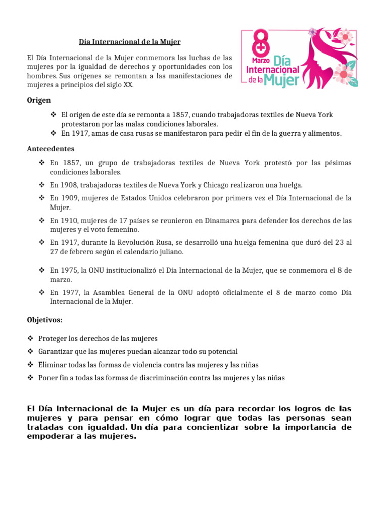 Día Internacional de La Mujer | PDF