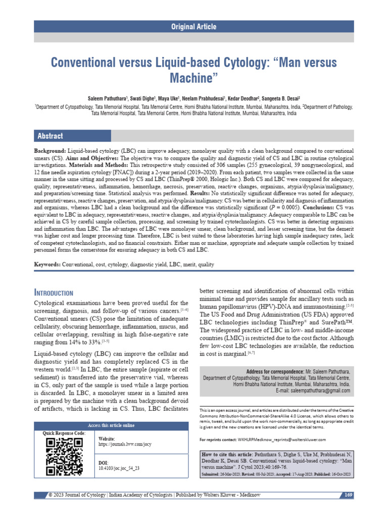 Conventional Versus Liquid Based Cytology Man.4 | PDF | Cytopathology ...